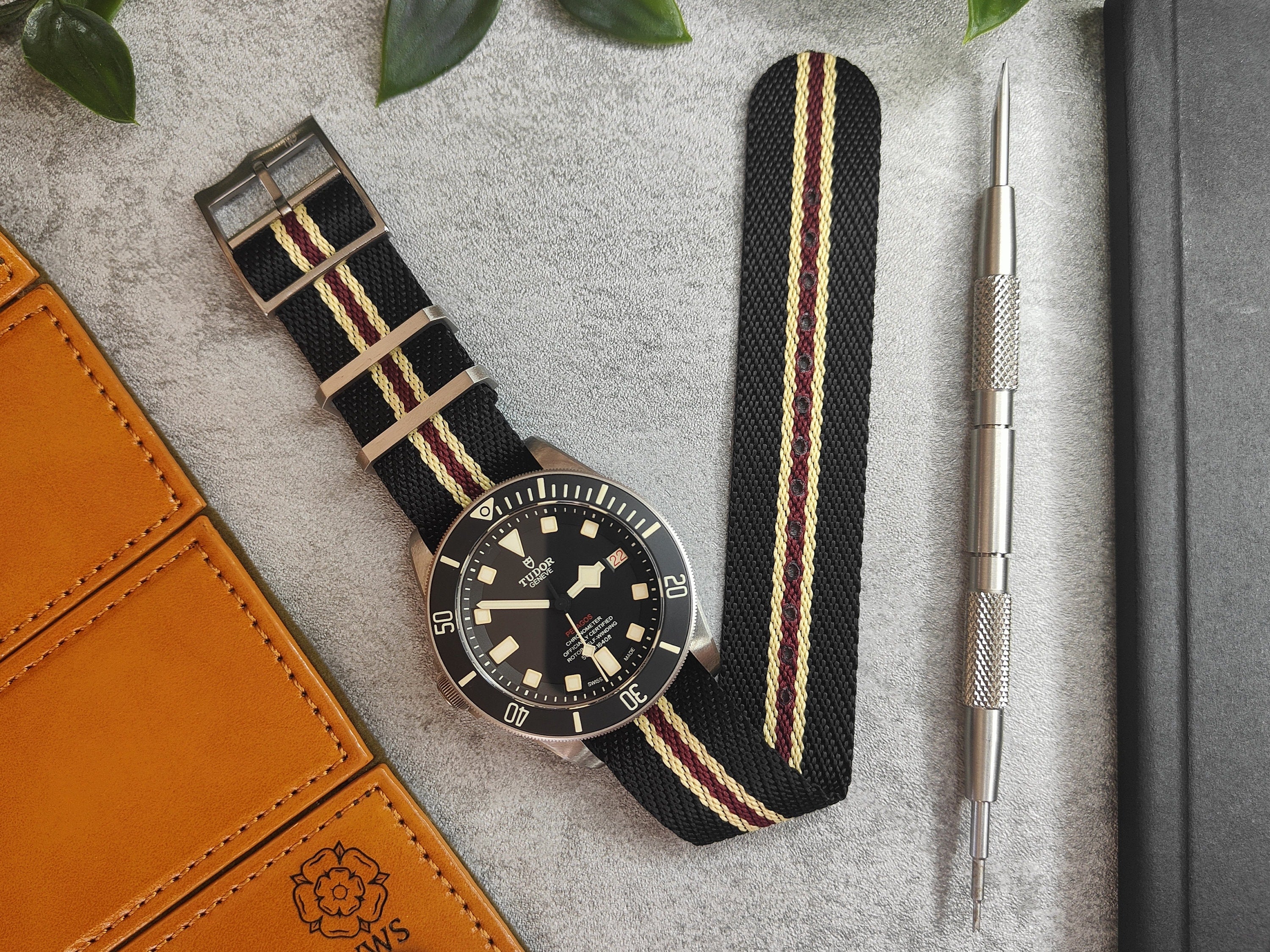 Premium Twill Single Pass For Tudor Watch Strap - Black Khaki Red ...